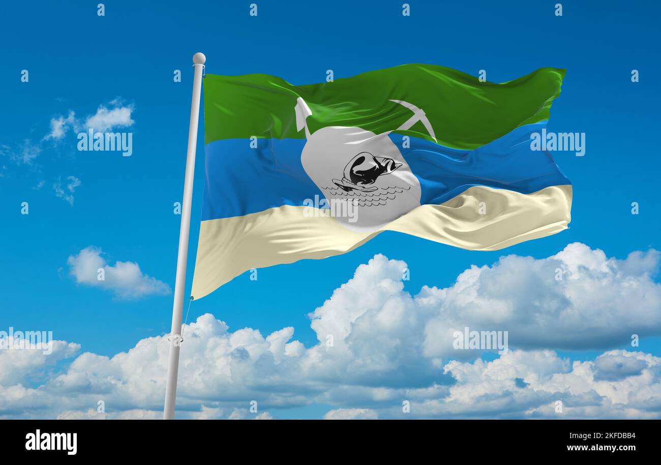 flag of Bantu peoples Bafokeng people at cloudy sky background ...