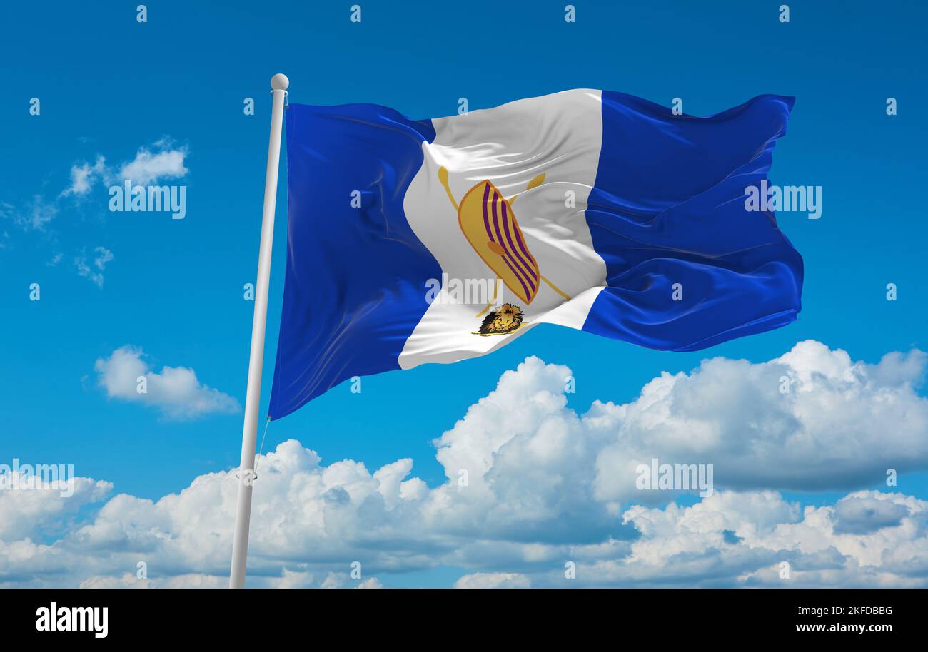 flag of Bantu peoples Ganda people at cloudy sky background, panoramic ...