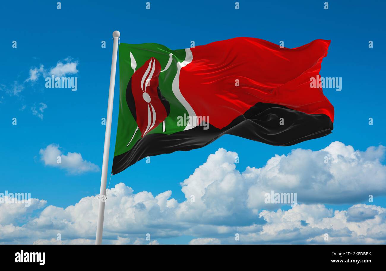 flag of Bantu peoples Kikuyu people at cloudy sky background, panoramic ...