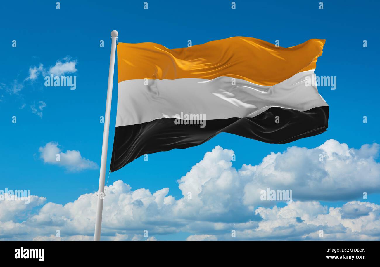 flag of Bantu peoples Ibinda people at cloudy sky background, panoramic ...