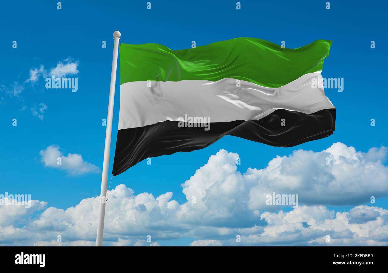 flag of Bantu peoples Herero people at cloudy sky background, panoramic ...