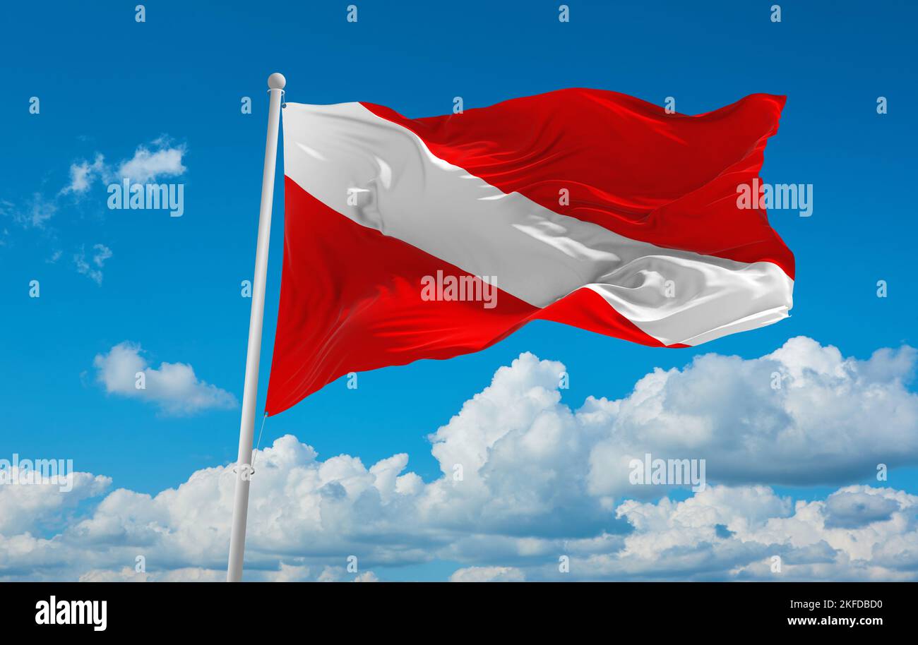 flag of Bantu peoples Lozi people at cloudy sky background, panoramic view. flag representing ...