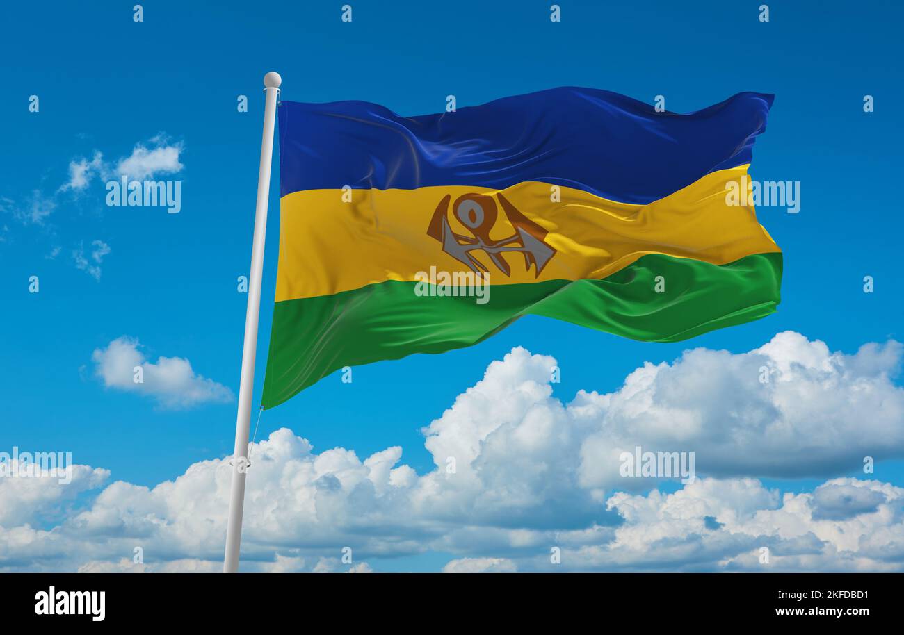 flag of Bantu peoples Ndebele people at cloudy sky background ...