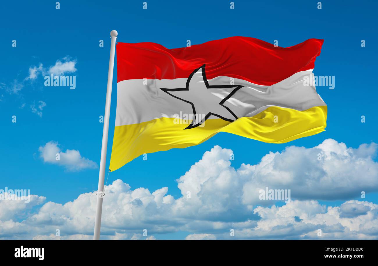 flag of Bantu peoples Kongo people at cloudy sky background, panoramic ...