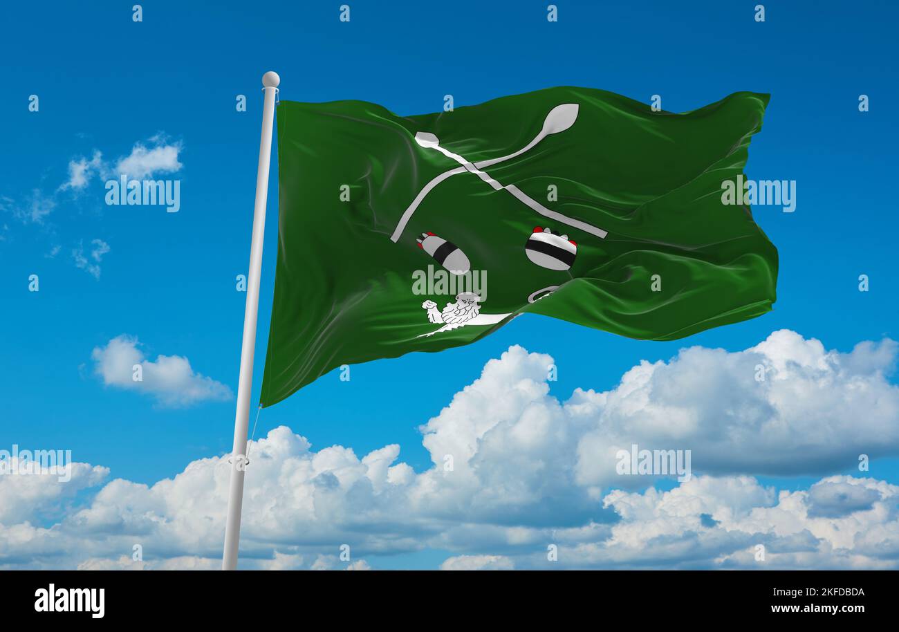 flag of Bantu peoples Nkole people at cloudy sky background, panoramic ...