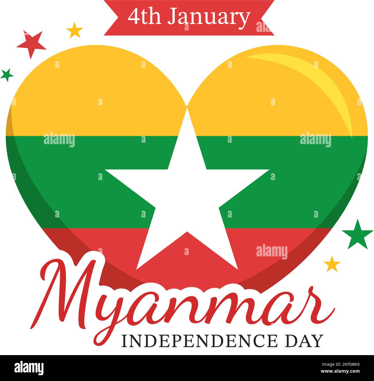 Celebrating Myanmar Independence Day On January 4th With Flags In Flat Cartoon Background Hand