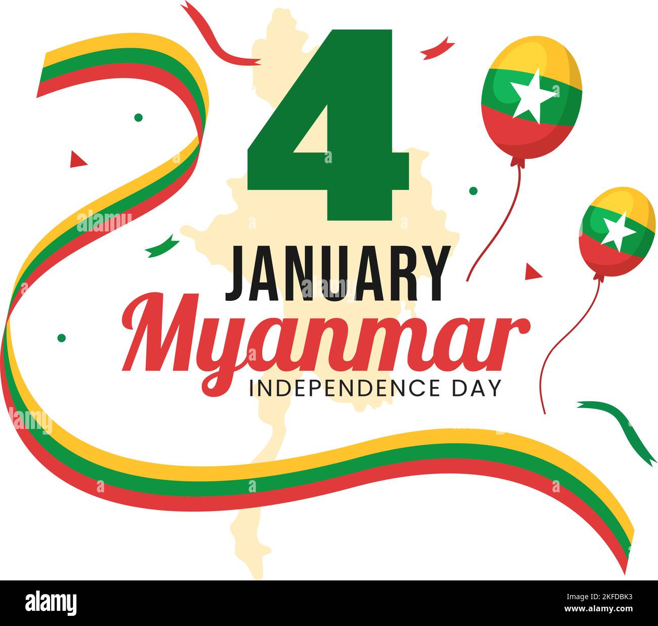 Celebrating Myanmar Independence Day on January 4th with Flags in Flat ...