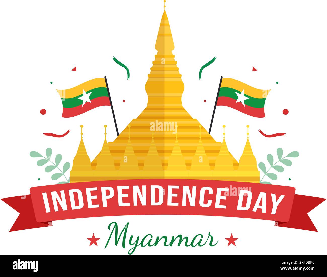 Celebrating Myanmar Independence Day on January 4th with Flags in Flat ...