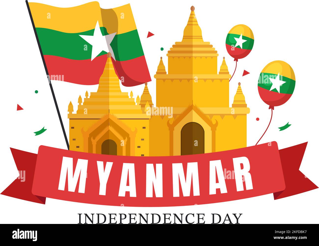 Celebrating Myanmar Independence Day on January 4th with Flags in Flat ...