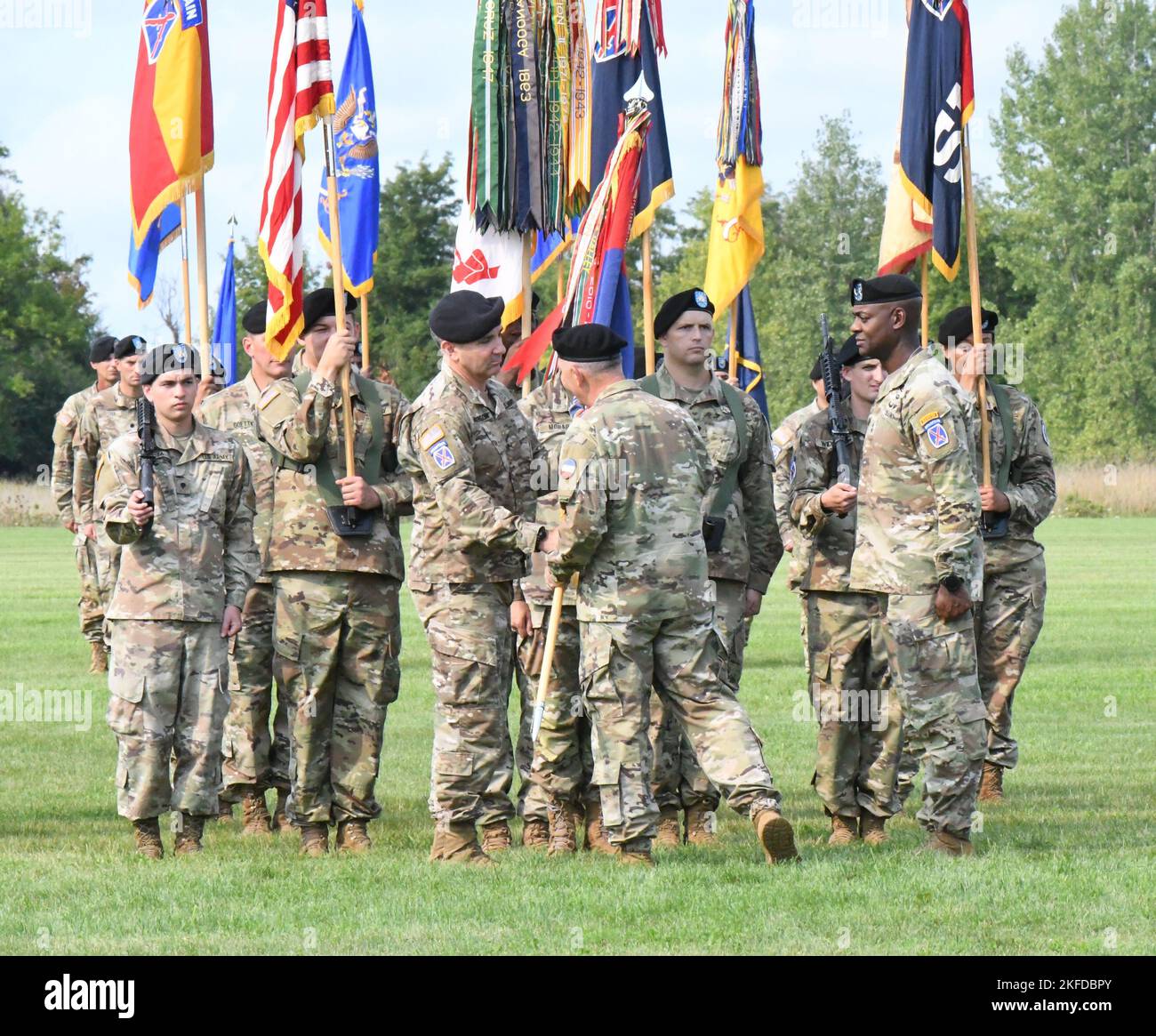 Maj. Gen. Gregory Anderson receives the guidon from Lt. Gen. Paul T ...