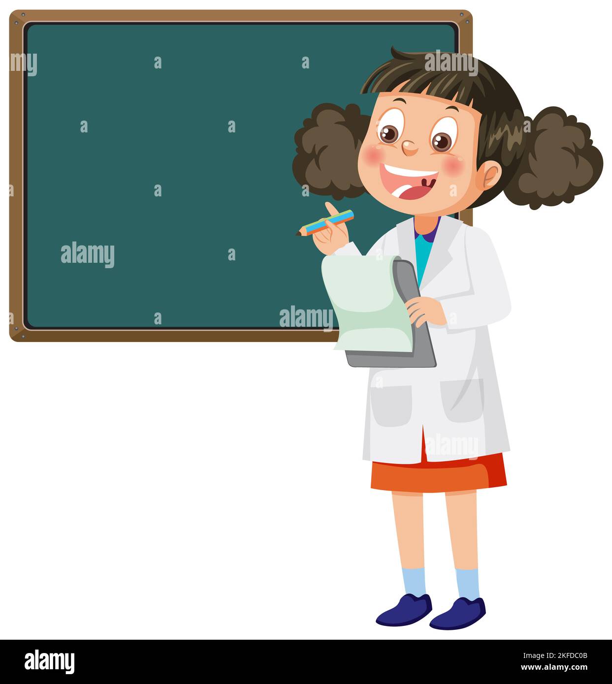 Scientist girl with chalkboard template illustration Stock Photo - Alamy