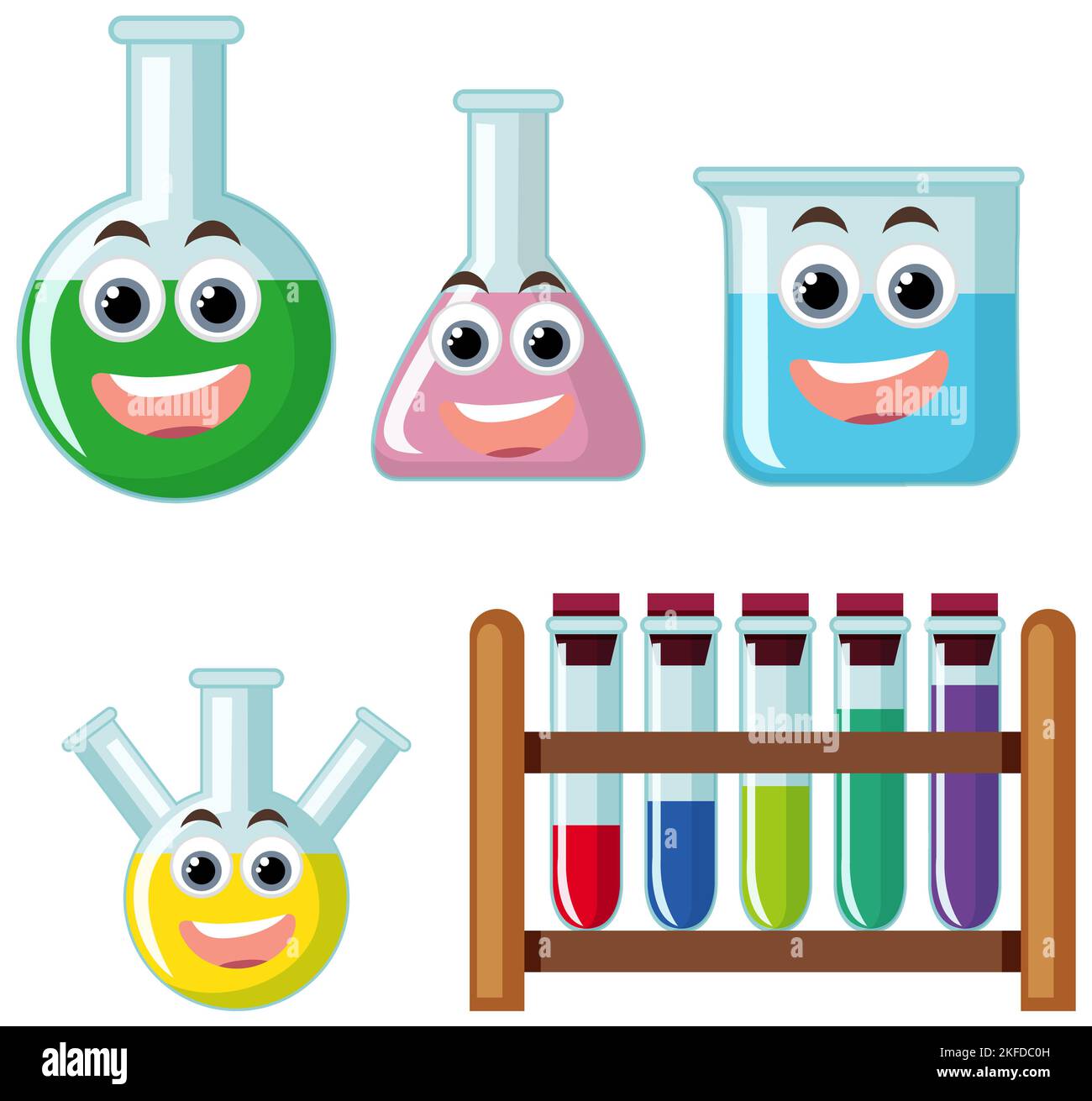 Set of science experiment with facial expression illustration Stock ...