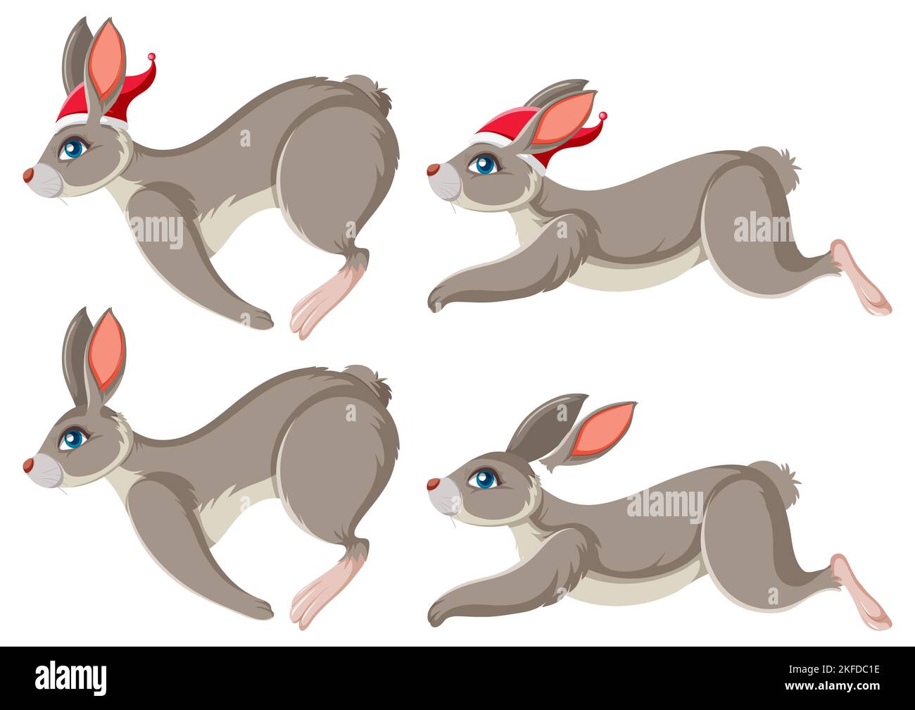 Set of grey rabbits in different poses illustration Stock Photo - Alamy
