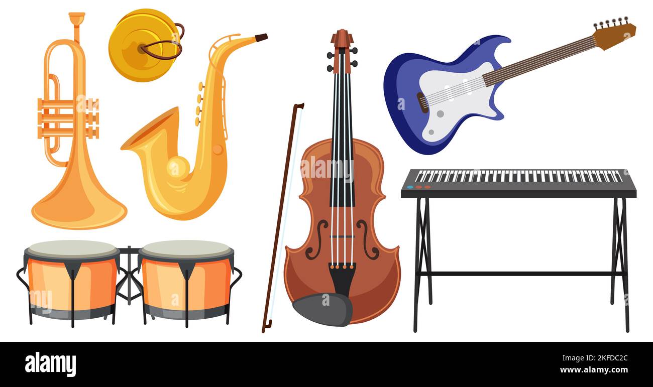 Set of musical instruments illustration Stock Photo - Alamy