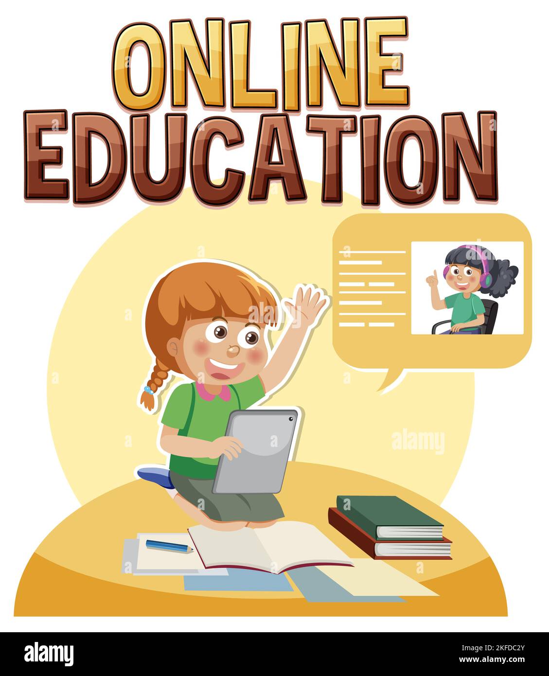 Online education with cartoon character illustration Stock Photo - Alamy