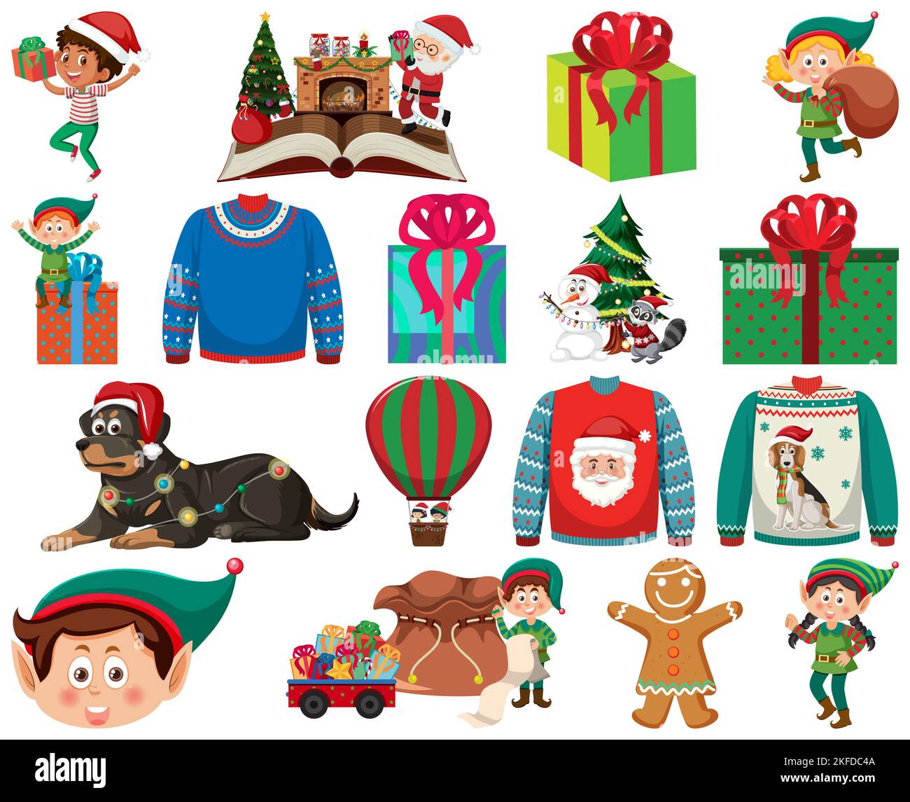 Christmas characters and elements set illustration Stock Photo - Alamy