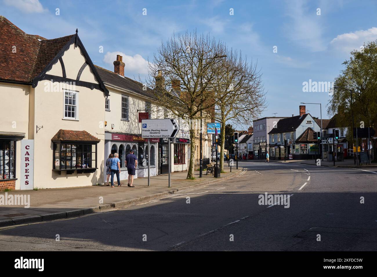 Quiet scene of the high street in Great Dunmow, Essex, UK on a sunny ...