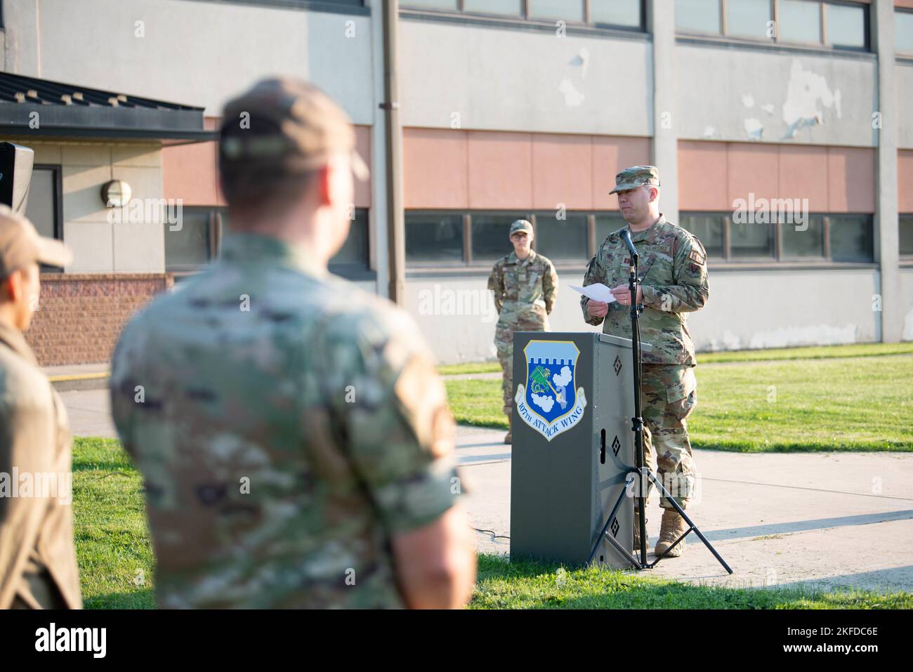 Chaplain Benjamin Bahr delivers the invocation during the 107 Attack ...