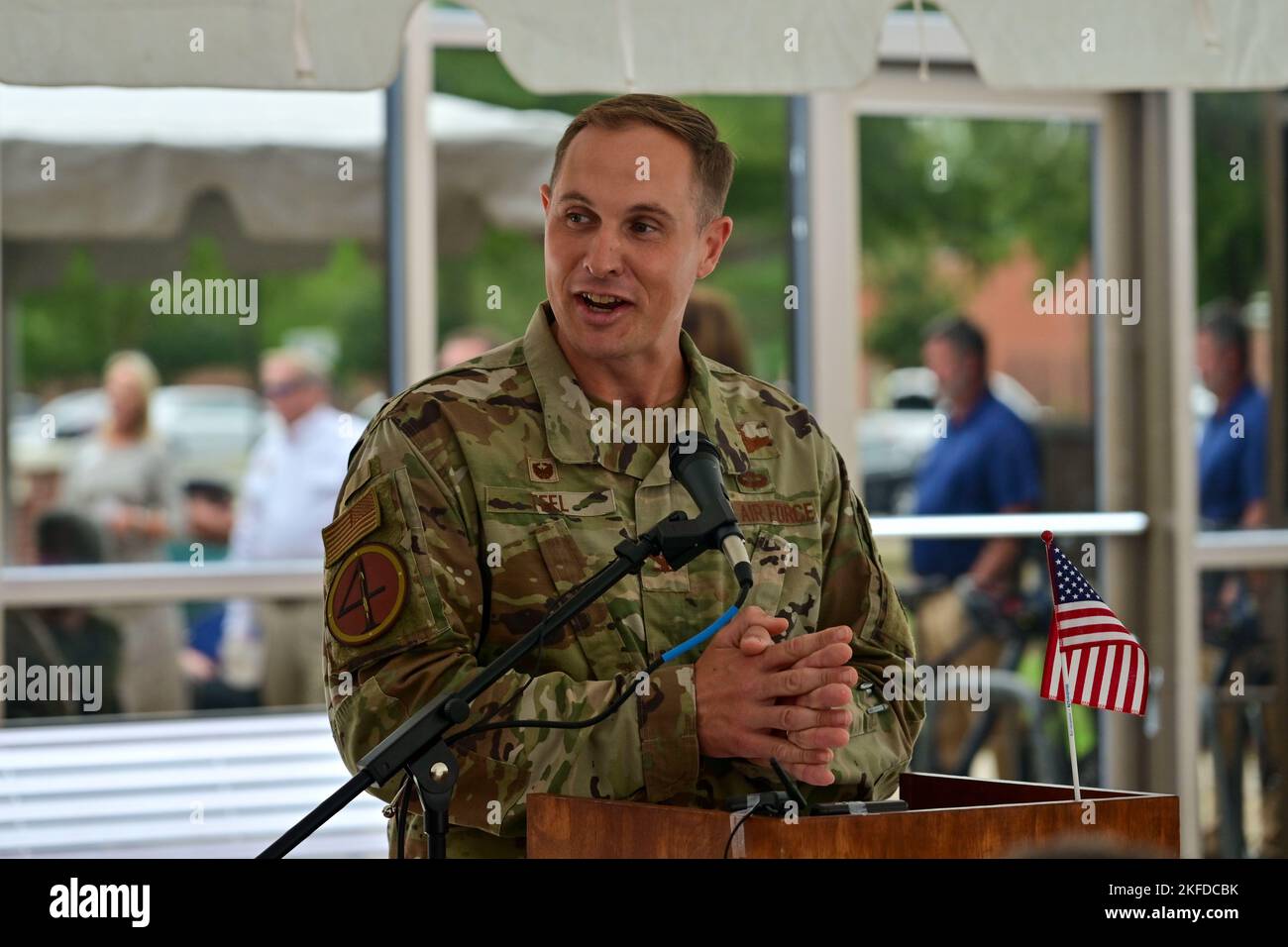 Col. Lucas Teel, 4th Fighter Wing commander, speaks at the Wayne School ...