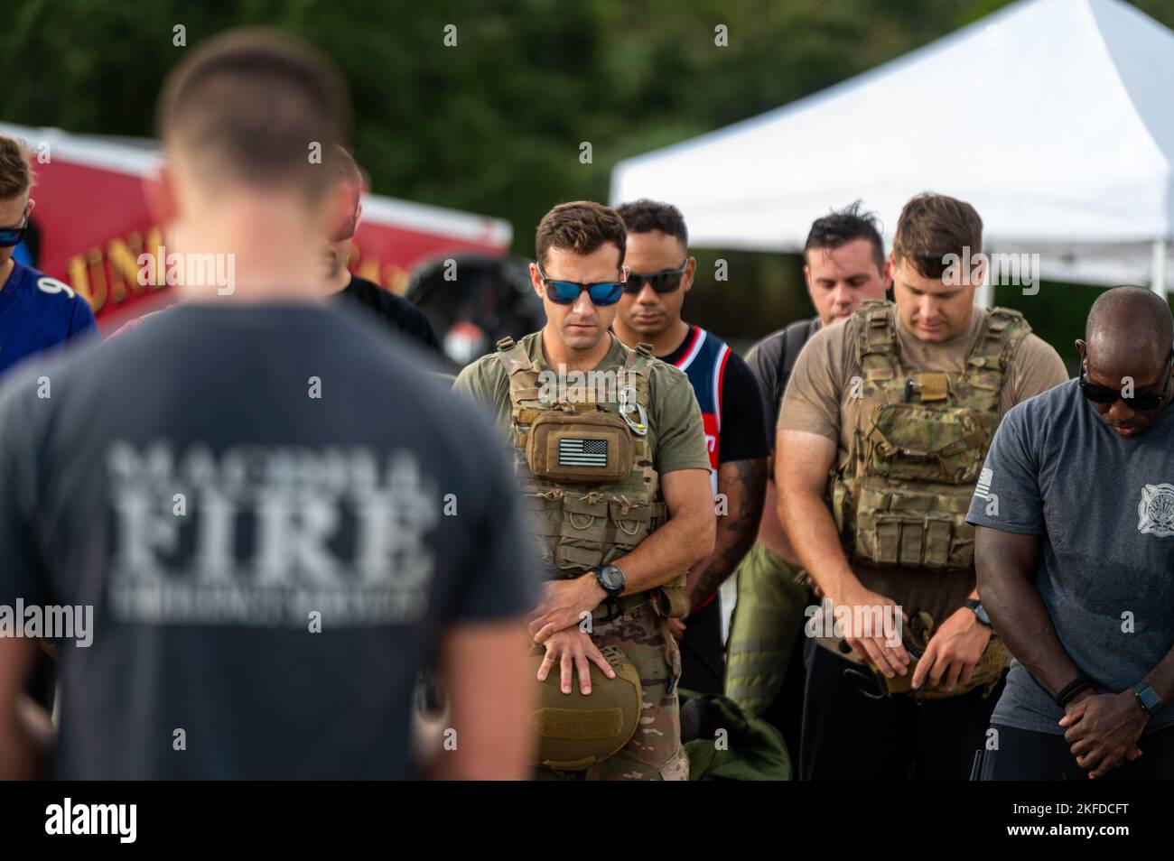 U.S. Air Force Airmen from the 6th Civil Engineering Squadron pray at ...
