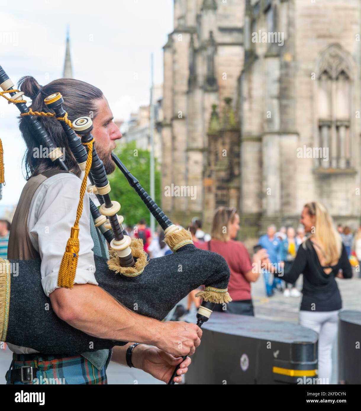 Edinburgh,Scotland-July 30 2022:A Scottish pipe player in traditional ...