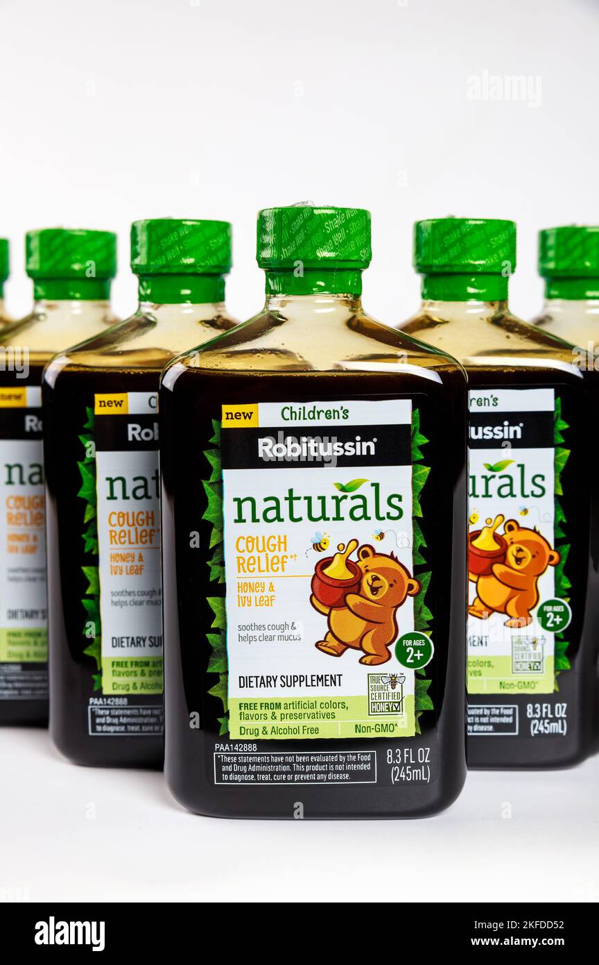 Childrens Robitussin syrup relieves coughs and helps clear mucus Stock ...