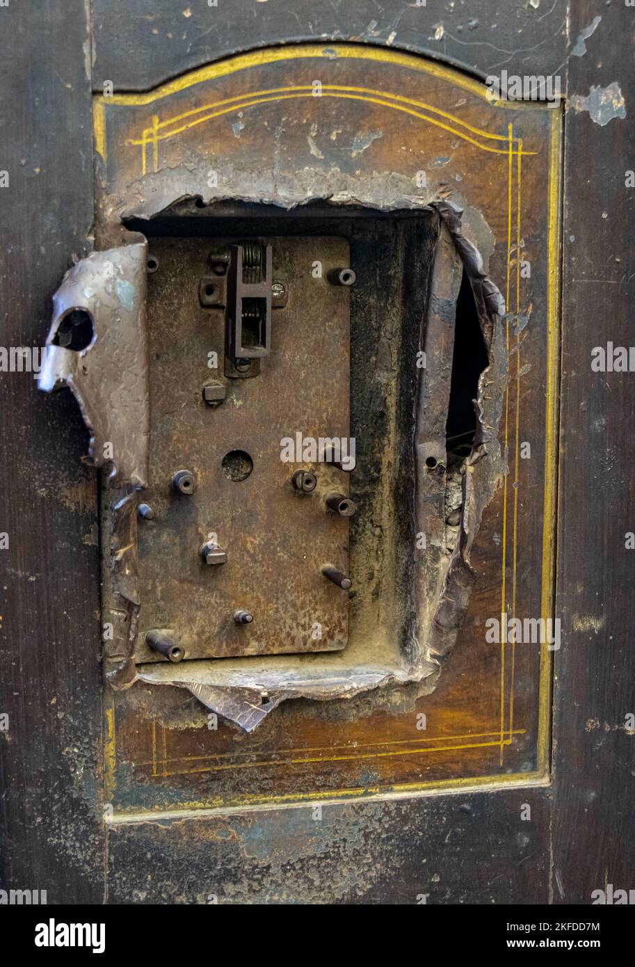 The vintage vault door who was forced open with safe-breaker tools ...