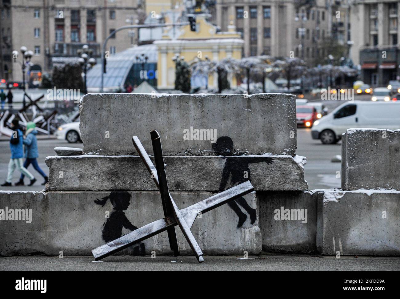 Kyiv, Ukraine. 17th Nov, 2022. Graffiti by the famous anonymous British ...