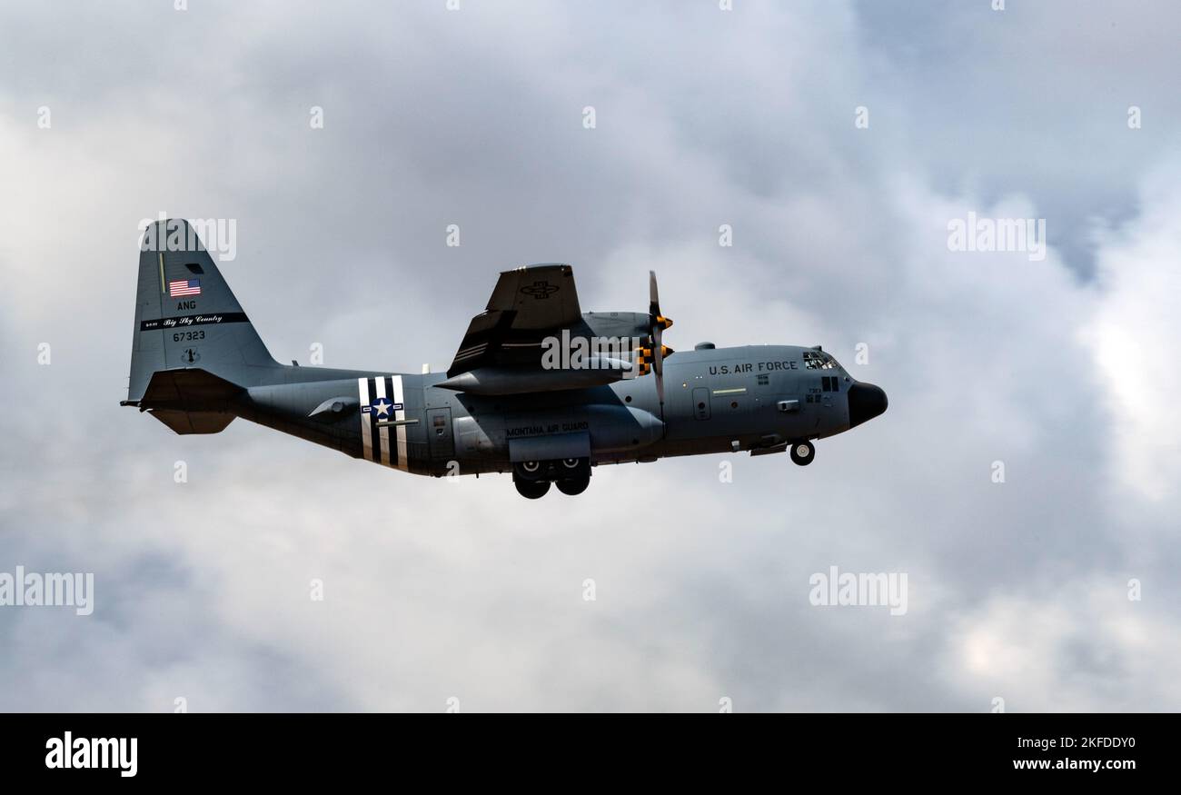 A C-130 Hercules aircraft assigned to the 120th Airlift Wing takes off ...