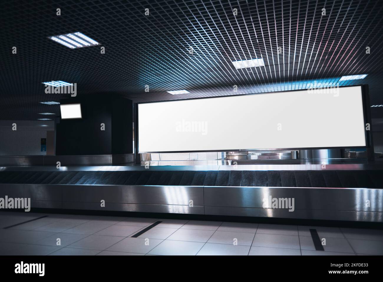 A wide-angle shot of a long narrow blank advertising billboard mock-up ...