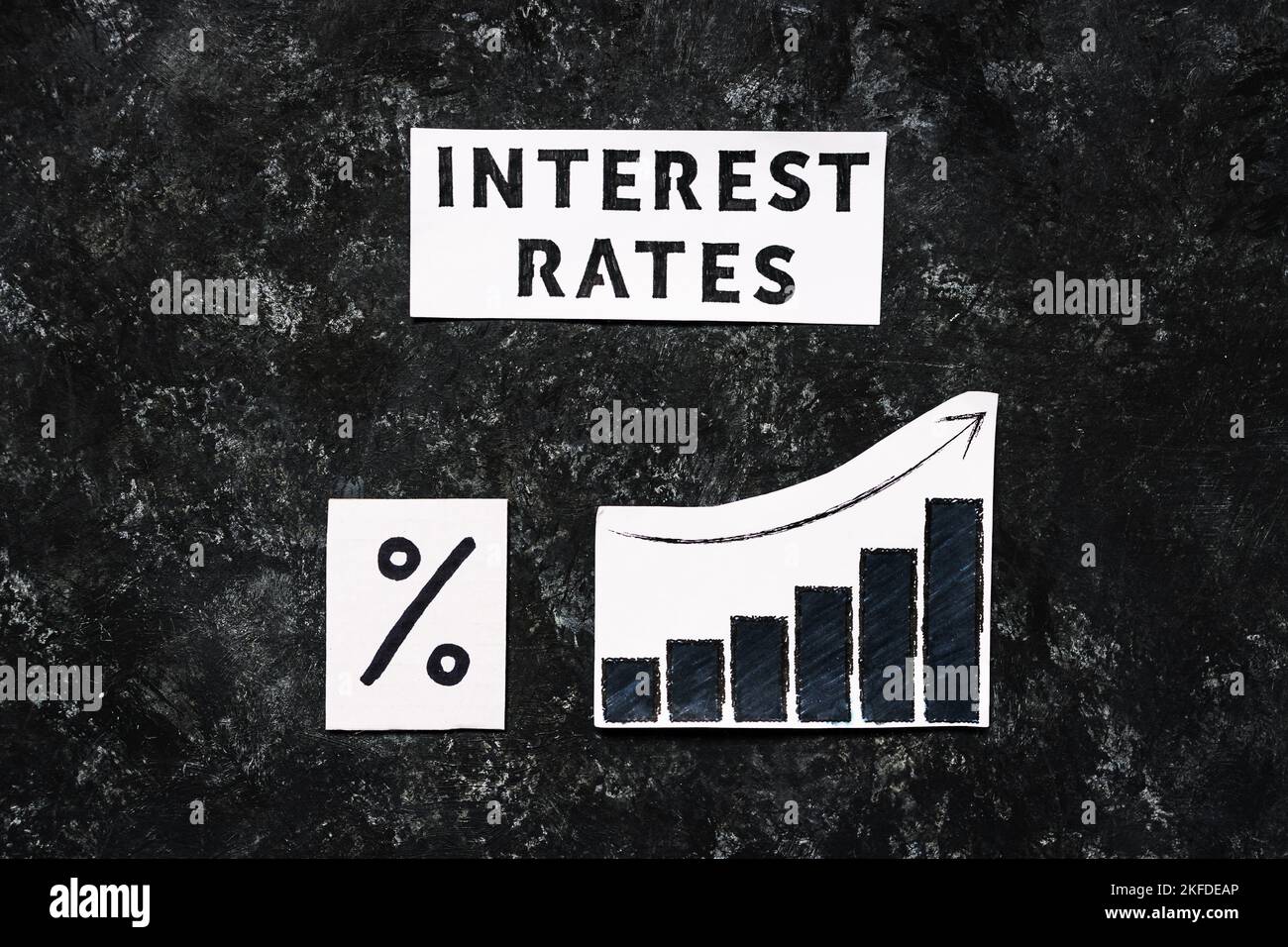 Interest rates text with percentage symbol and chart with stats ...