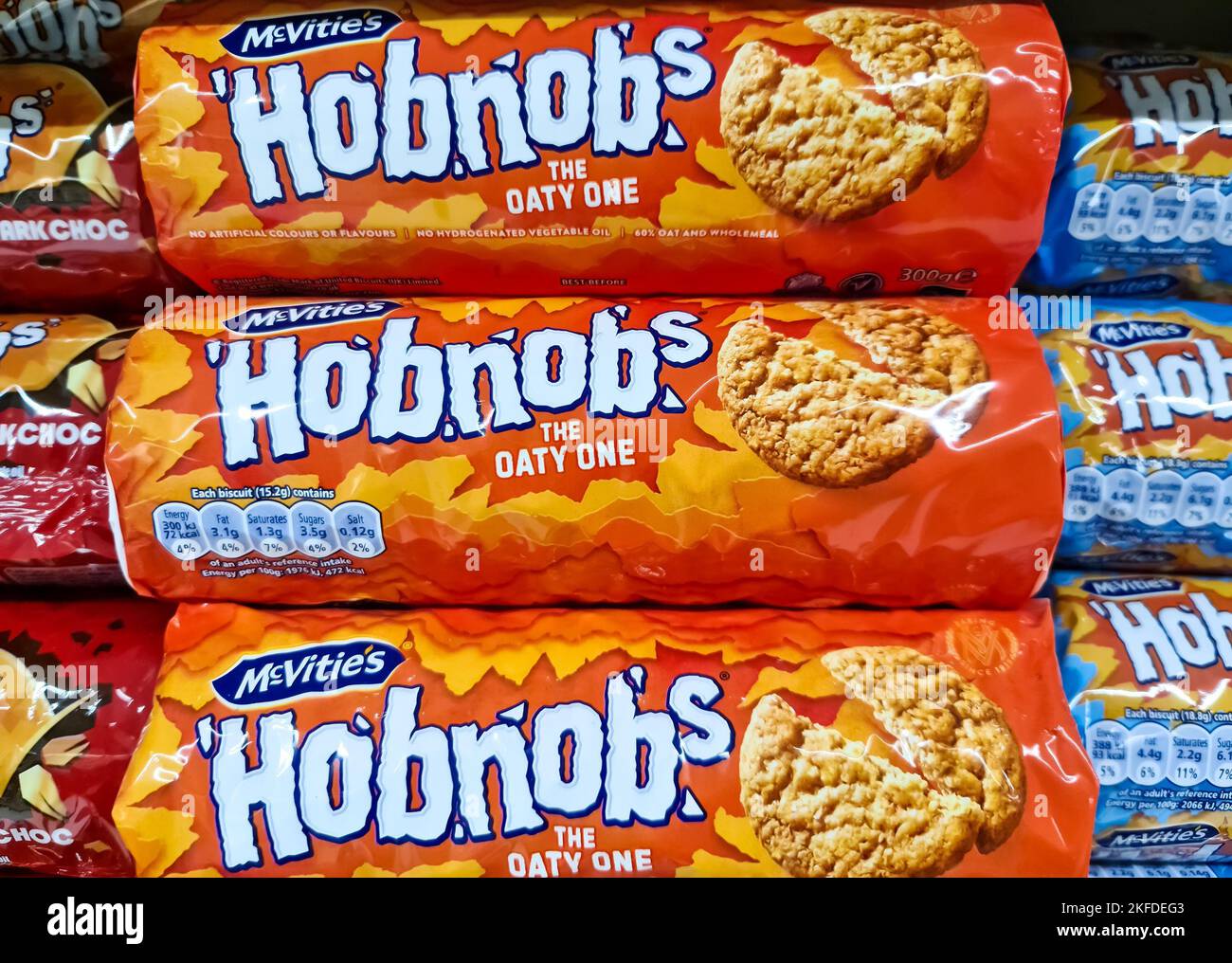 Multiple packages of a cookie brand Hobnob's in a supermarket Stock ...