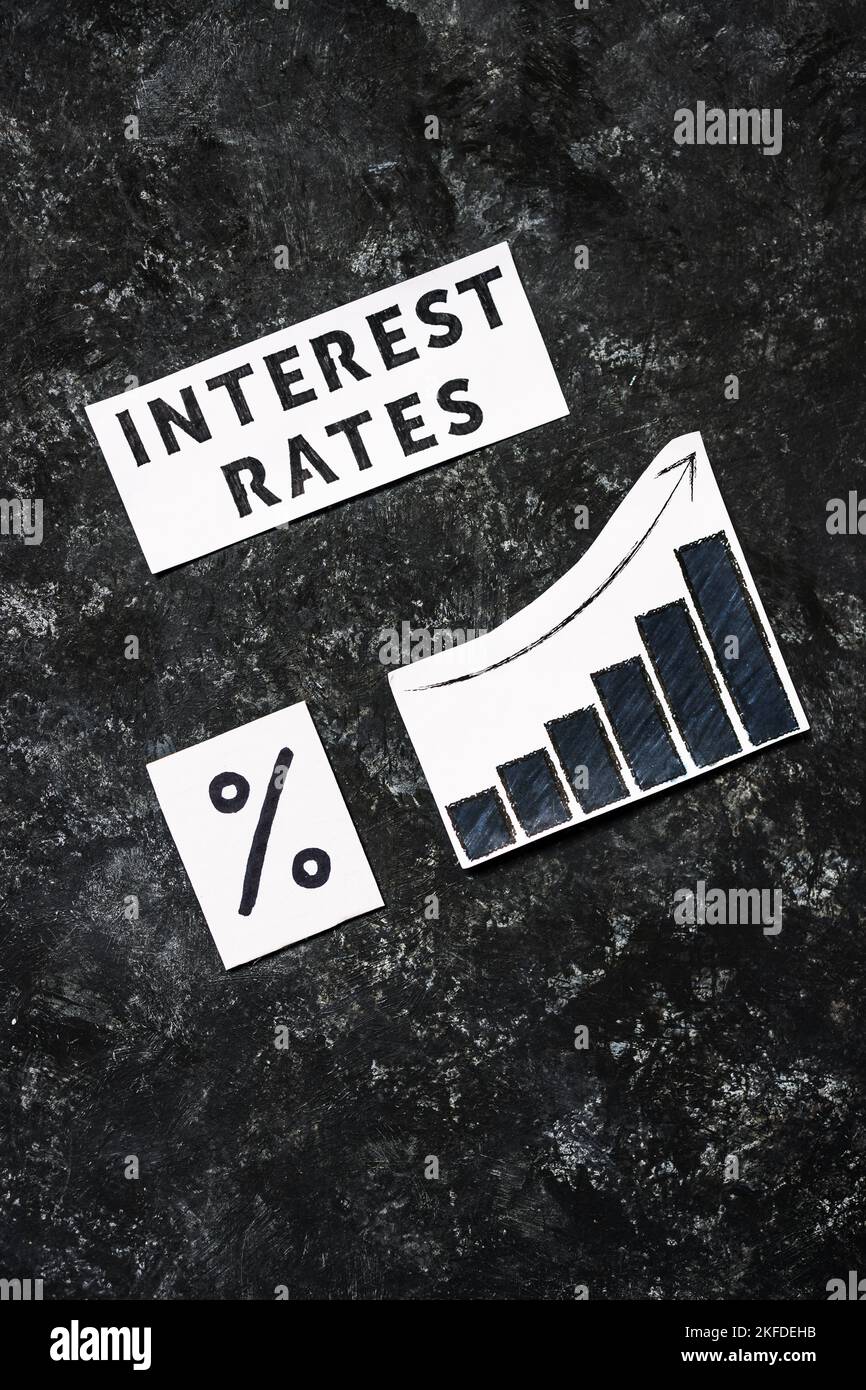 Interest rates text with percentage symbol and chart with stats ...
