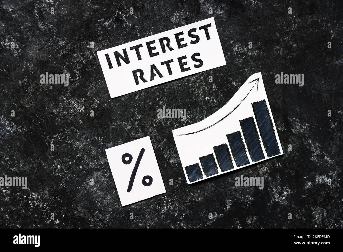 Interest rates text with percentage symbol and chart with stats ...