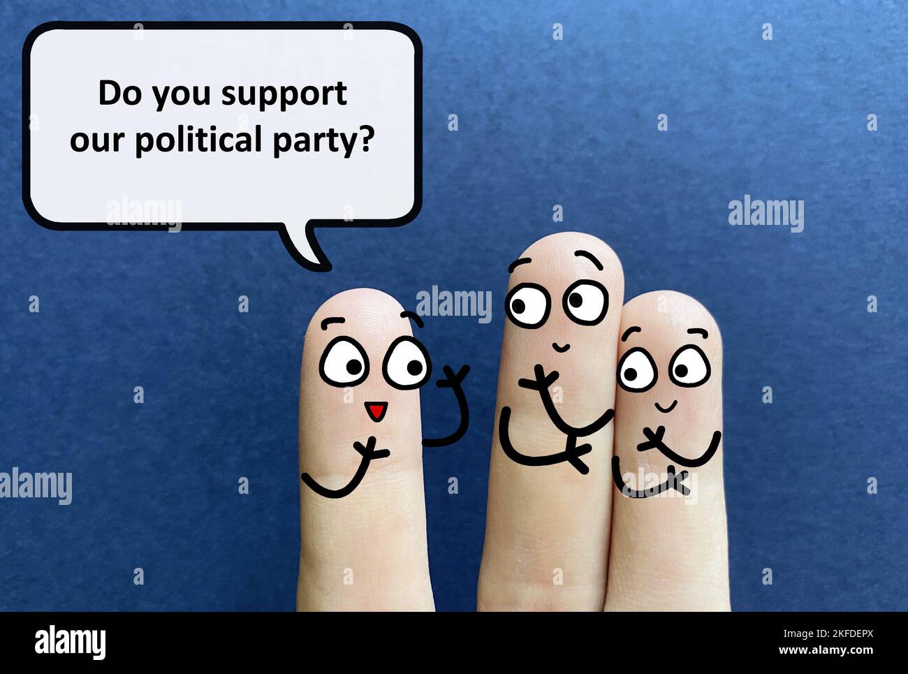Three fingers are decorated as three person discussing about election ...