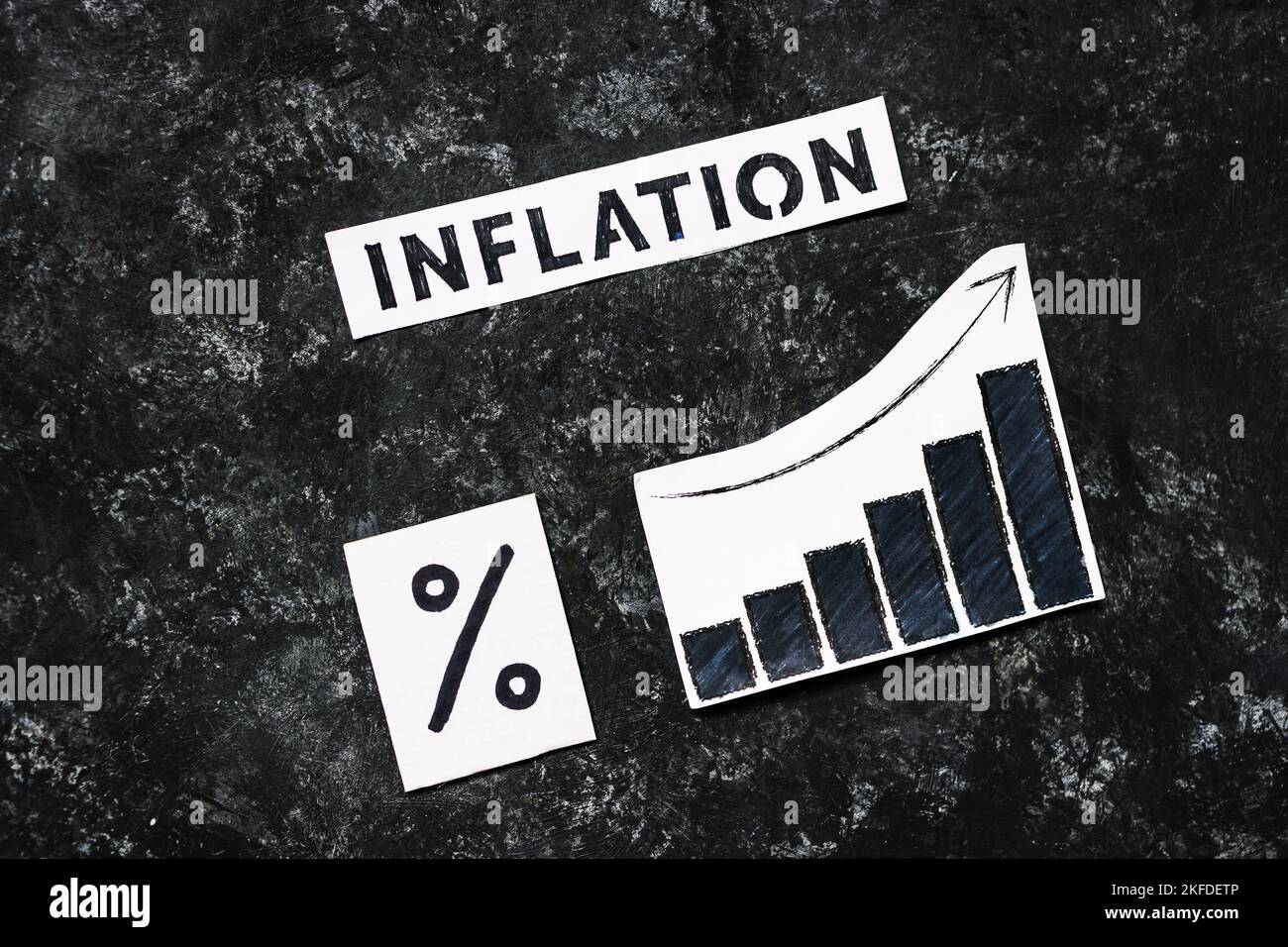 Inflation text with percentage symbol and chart with stats increasing ...