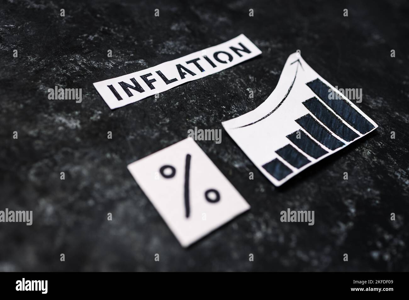 Inflation text with percentage symbol and chart with stats increasing ...