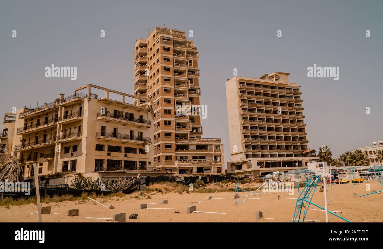 The abandoned hotels and buildings in the beach resort of Maras ...
