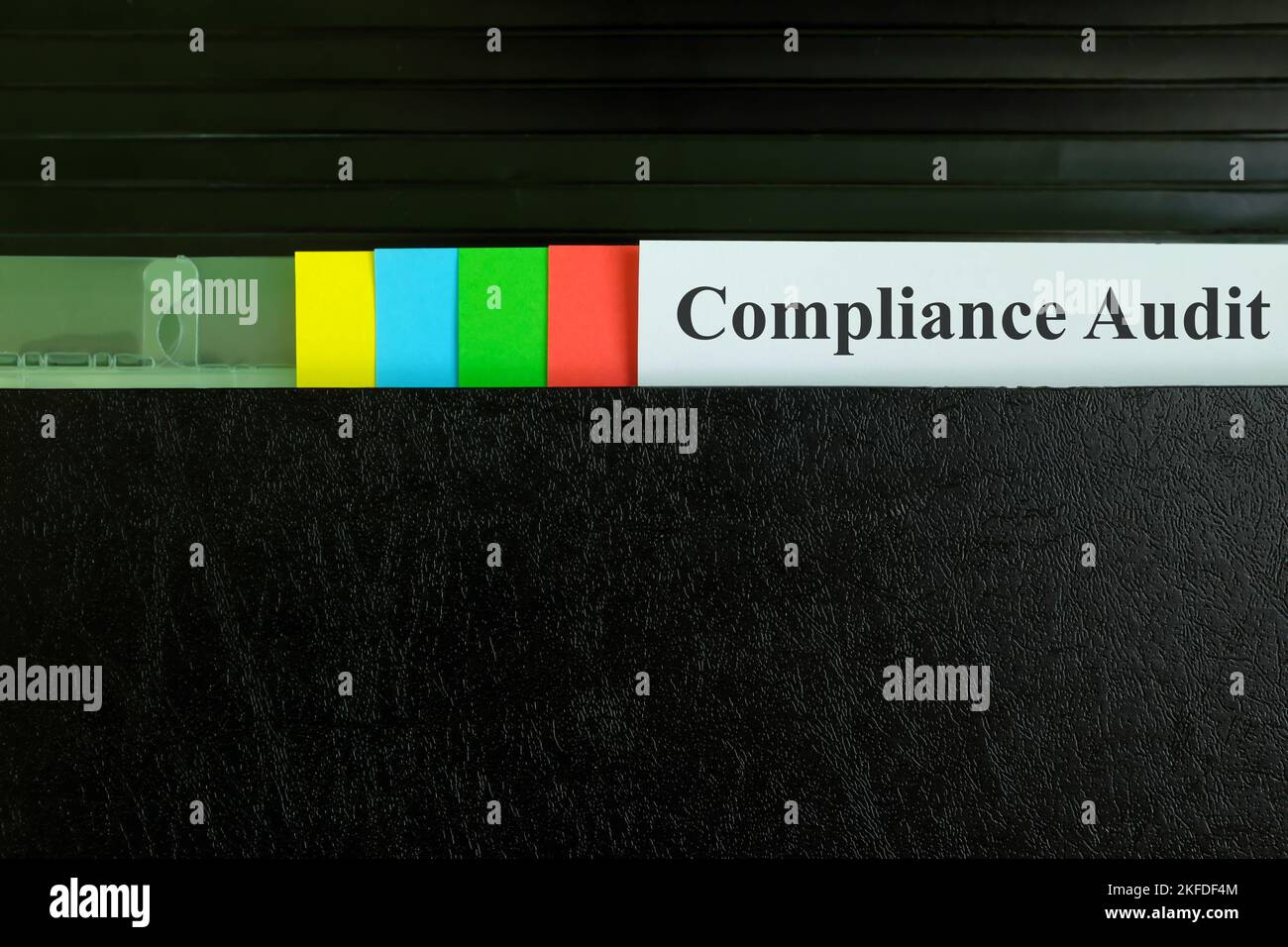 Compliance audit file report in black binder folder. Business ...