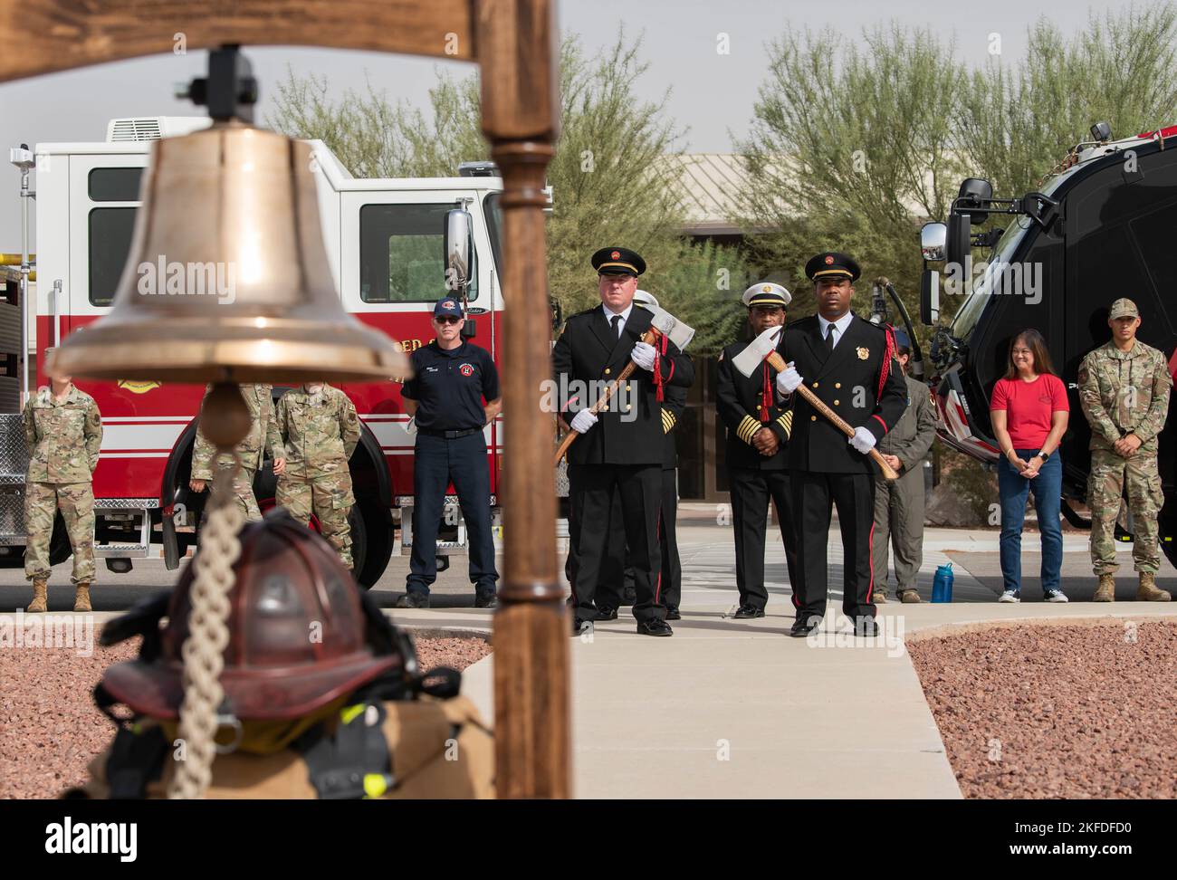 The Creech Air Force Base Fire Department color guard stand in position ...