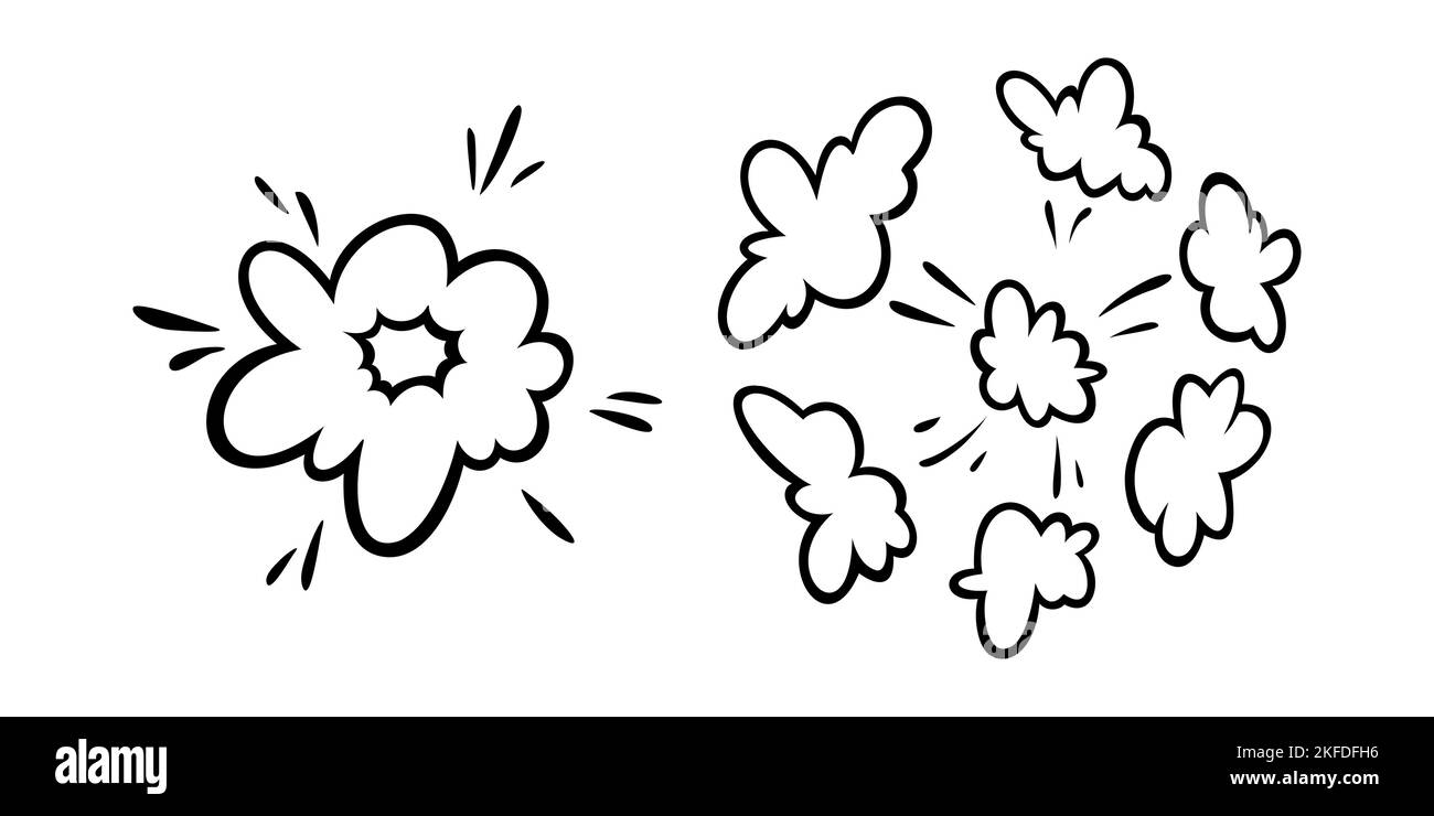 Comic boom effect clouds. Set of explosion bubbles and smoke. Vector ...