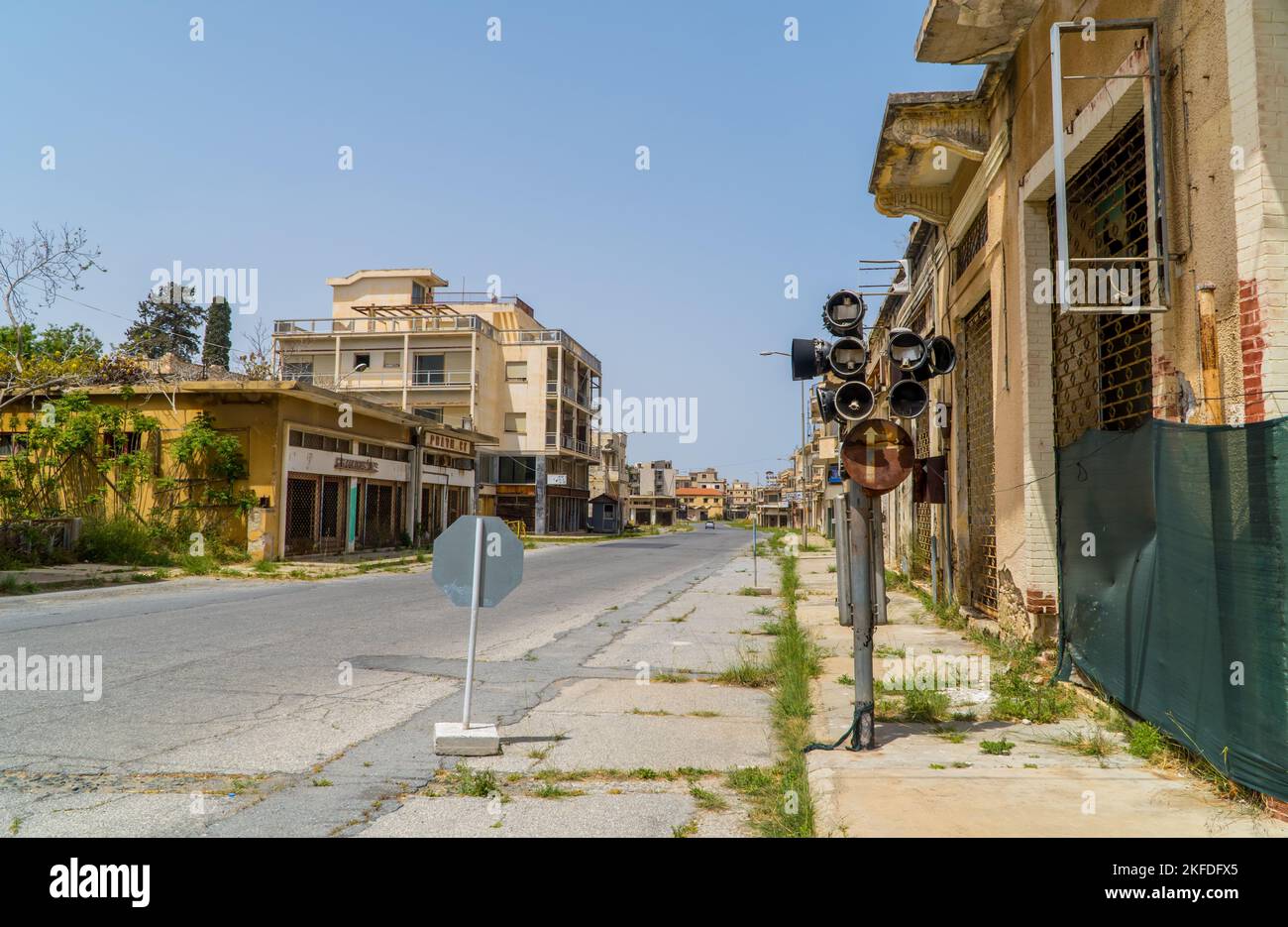 Abandoned avenue with empty buildings in the beach resort of Varosha ...