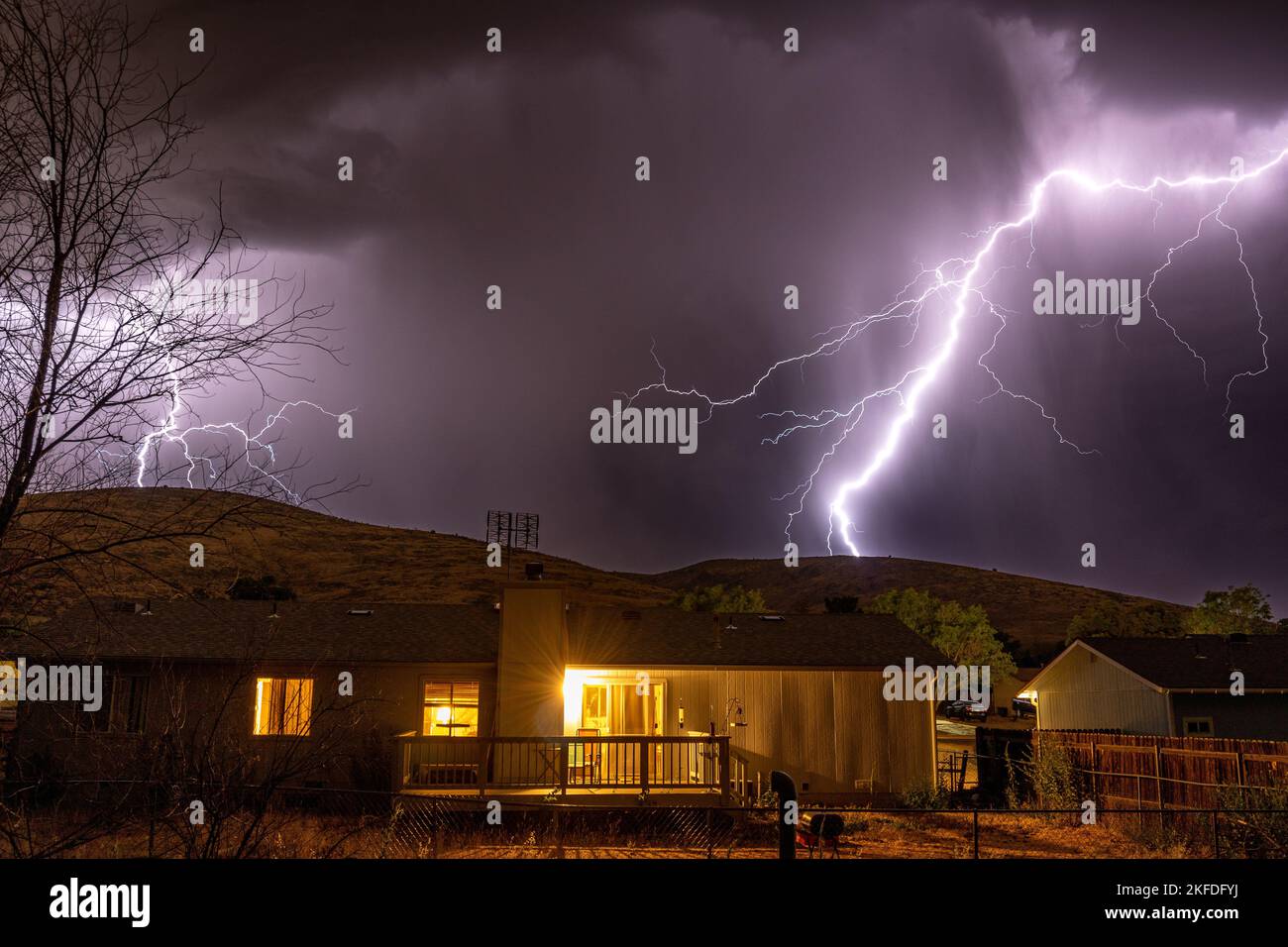 A beautiful scenery of lightning striking Glassford Hill during June ...