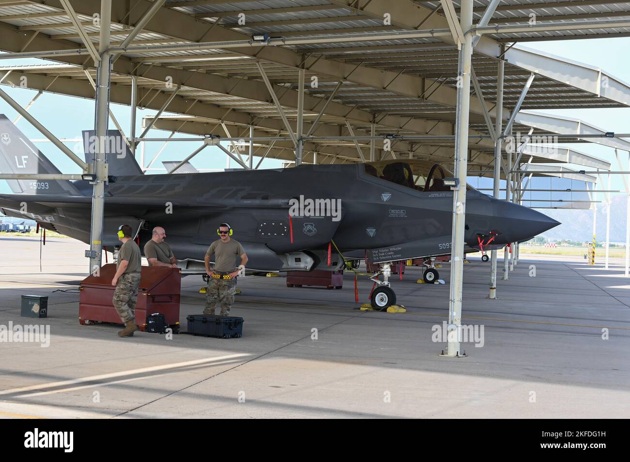 U.S. Air Force Airmen with the 61st Aircraft Maintenance Unit prepare an F-35A Lightning II ...