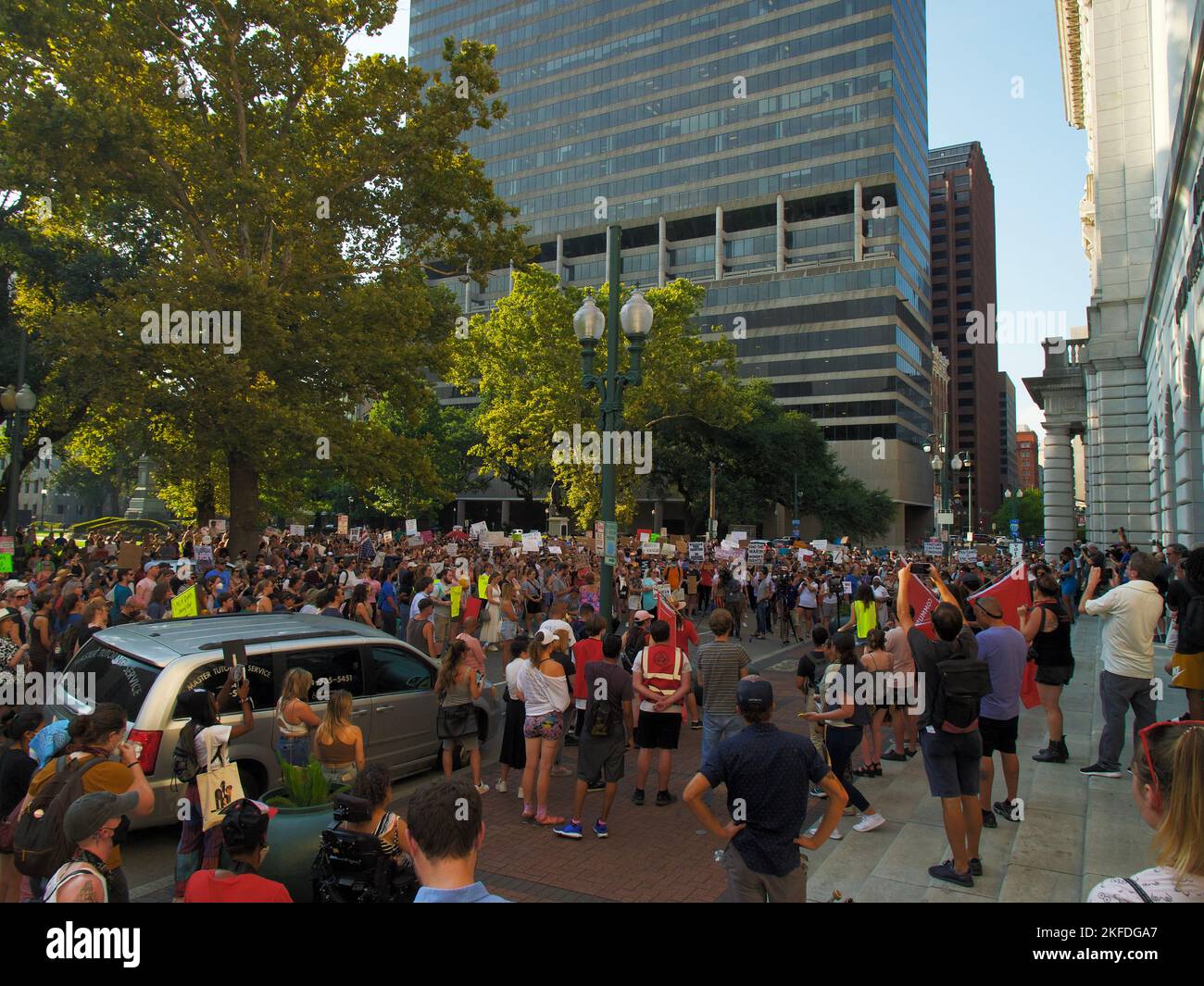 A crowd gathers outside of the United States Fifth Circuit Court Stock ...