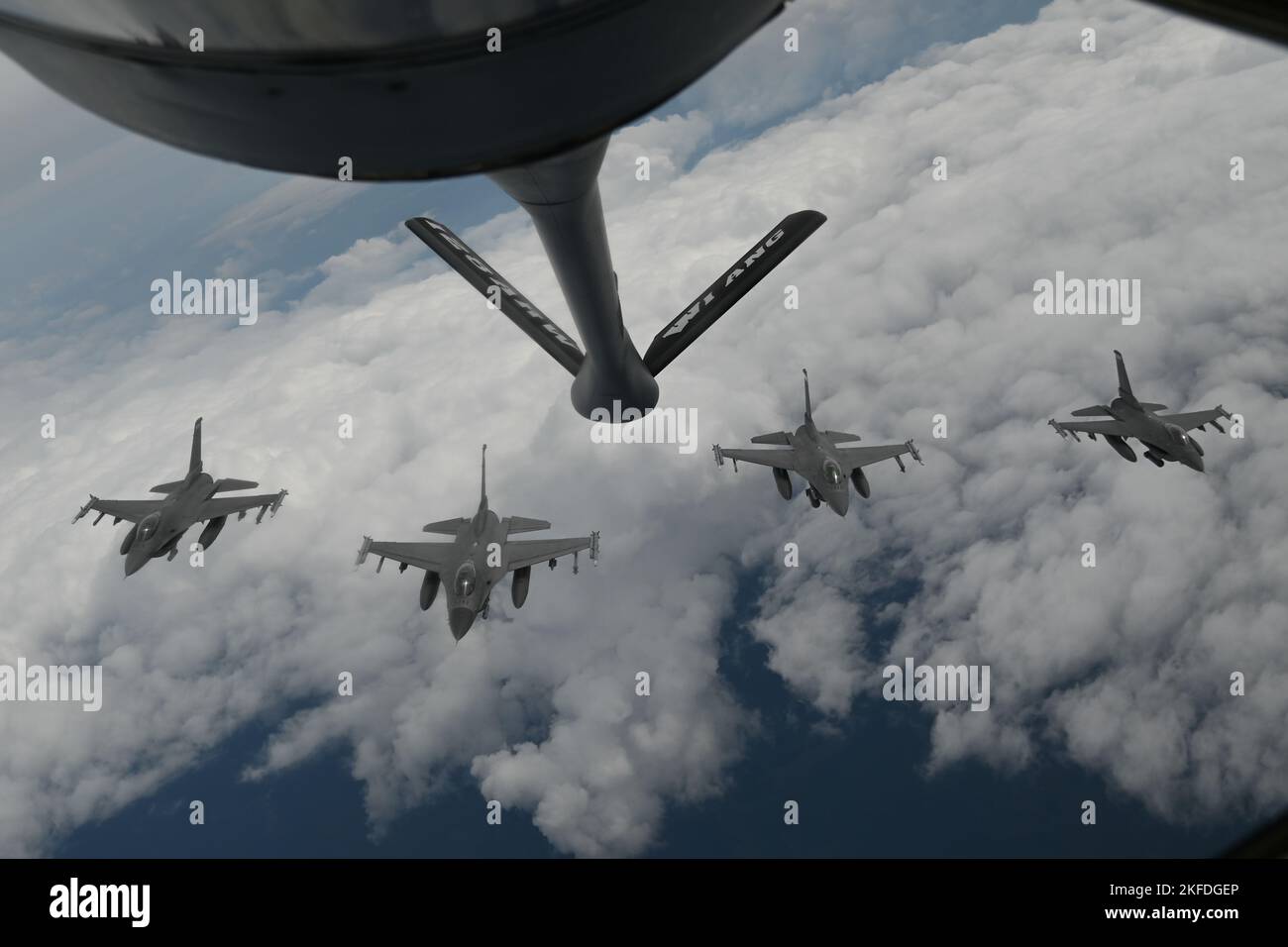 A formation of F-16 Fighting Falcons assigned to the 148th Fighter Wing ...