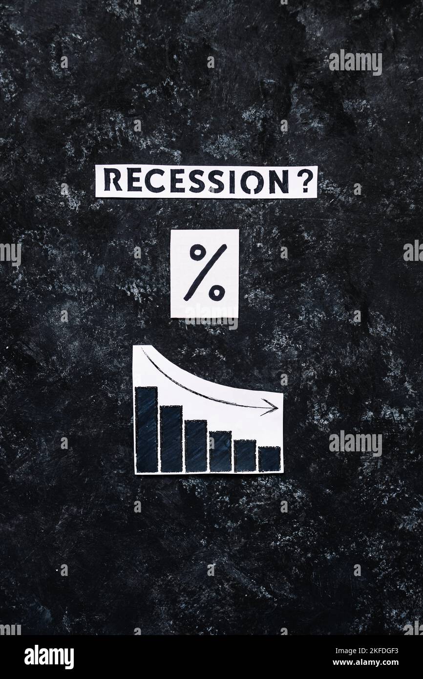Recession? text with percentage symbol and chart with economic growth ...