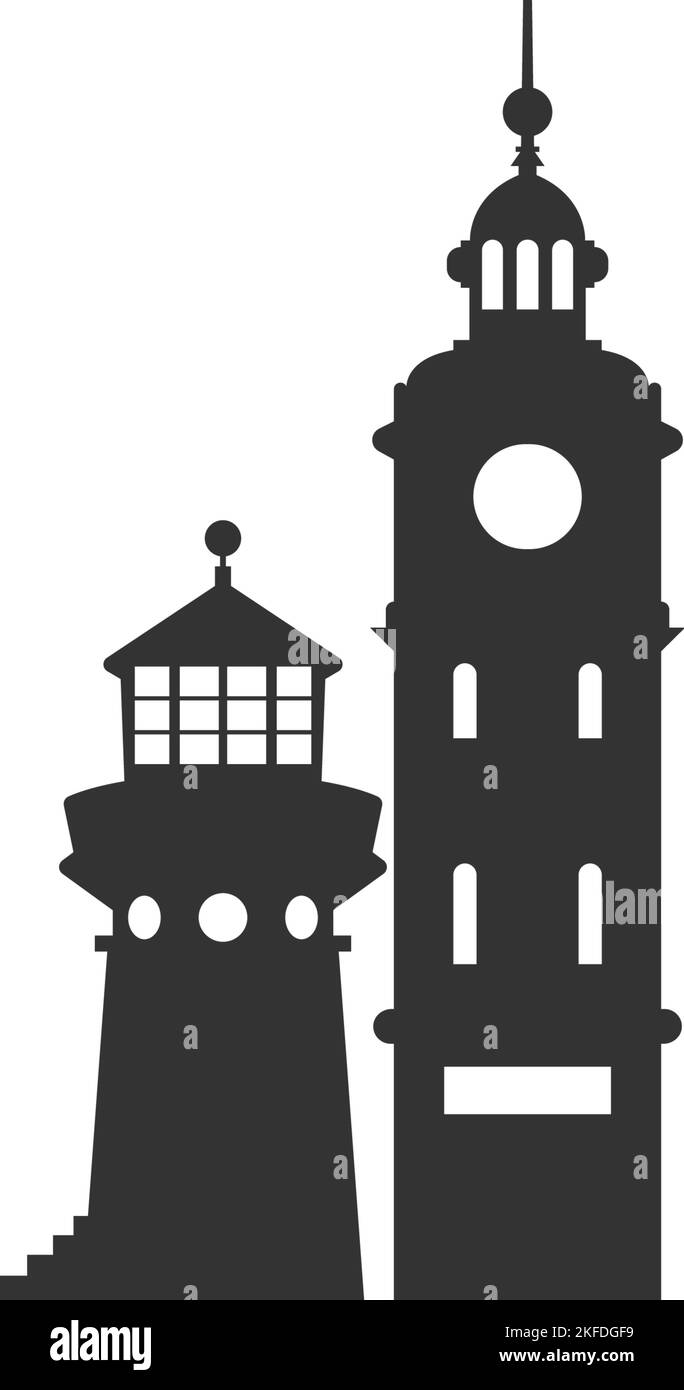 A black outline of two towers isolated on a white background Stock ...
