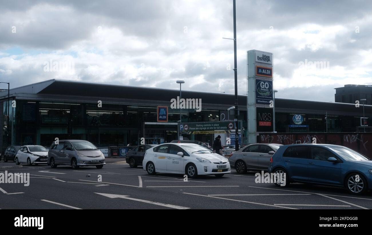 A beautiful view of cars in the city center in Manchester, The UK Stock ...