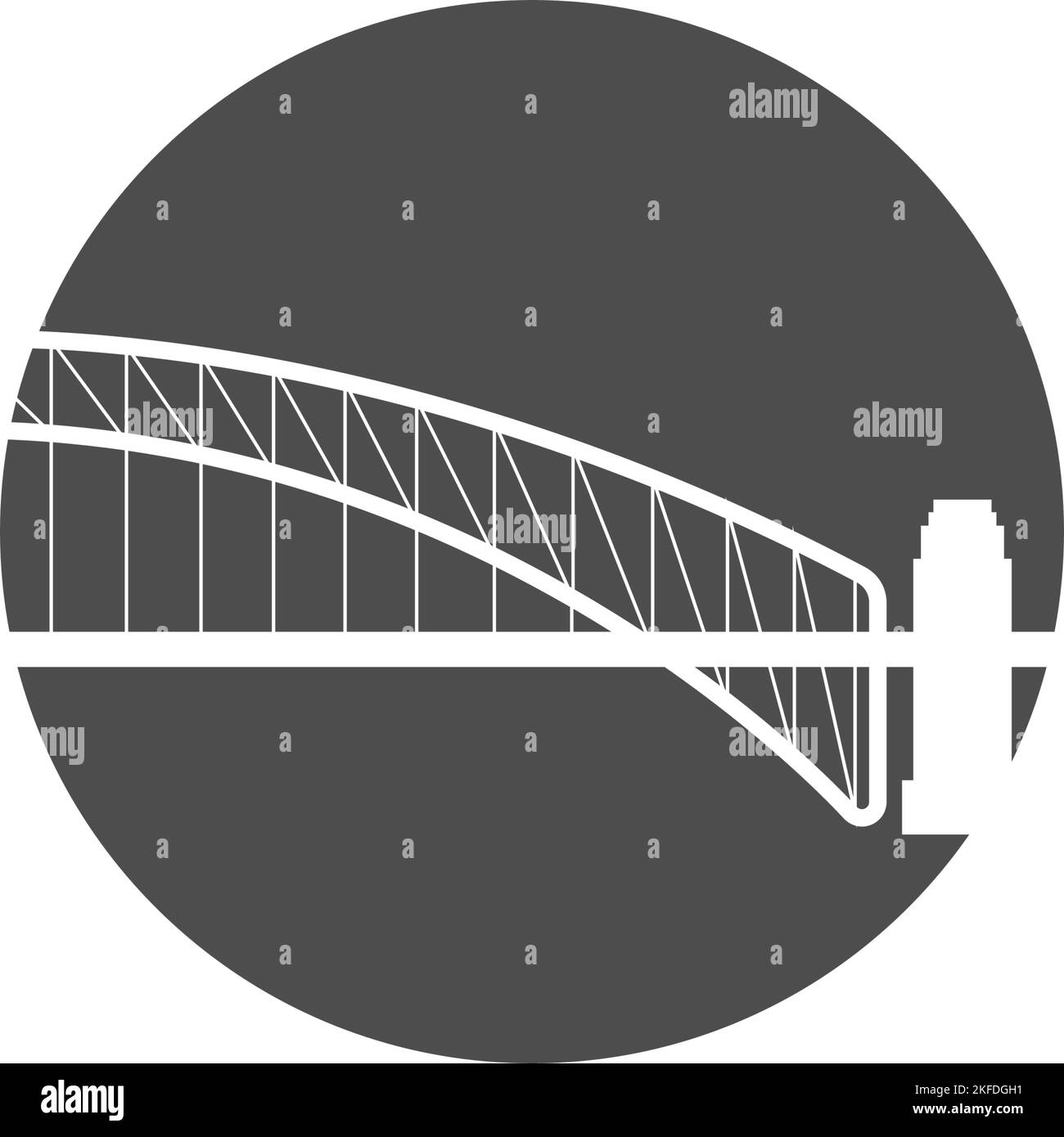 A white outline of a bridge in a round black circle isolated on a white ...